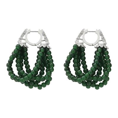 手工绿色串珠耳环女耳扣圈