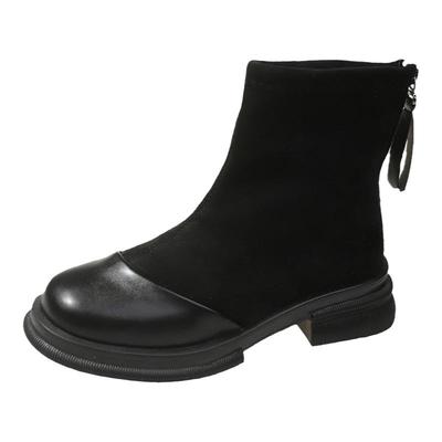 瘦瘦靴加绒棉靴棕色厚底小短靴子