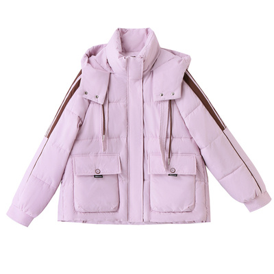 雅鹿短款连帽白鸭绒撞色羽绒服女