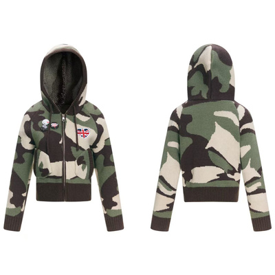 15GET美式复古迷彩连帽毛衣女