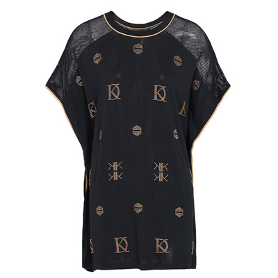 黑色圆领烫钻宽松针织衫短袖T恤