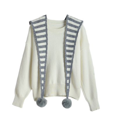 设计感带披肩宽松圆领套头毛衣