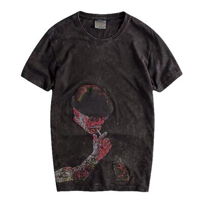 香港潮水洗复古纯棉青年半袖