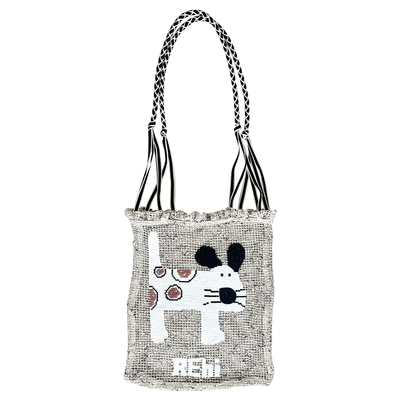REhi 麻花兜兜袋 原创编绳小狗绣花编织大容量单肩包斜挎托特包