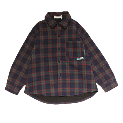 木瓜汁秋季宽松格子薄绒衬衫童装