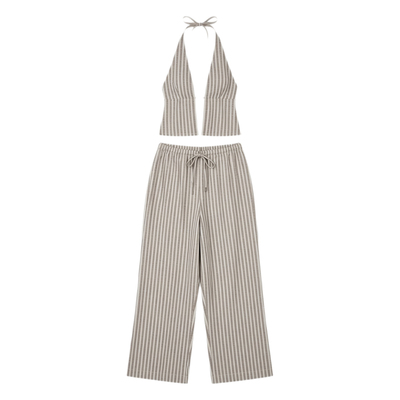 挂脖无袖背心阔腿裤套装