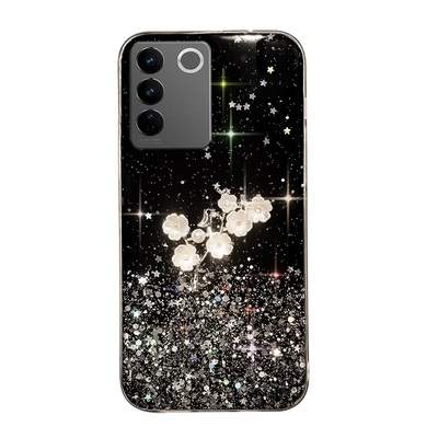 奢华闪粉立体花朵适用vivos16新款手机壳s16pro高级感v27e曲屏s10por防摔y55s女y73s新品x21ud屏幕指纹vovo软