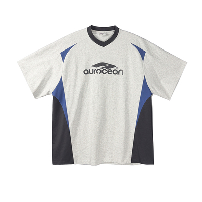 Aurocean 古着运动少年感T恤 撞色拼接宽松大版短袖t
