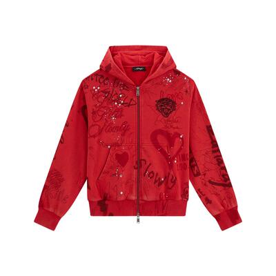 Ed Hardy埃德哈迪冬季流行新款女士宽松拔印水洗拉链衫