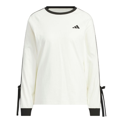 阿迪达斯女装2025秋款经典三条纹宽松撞色运动休闲长袖T恤 KG3859