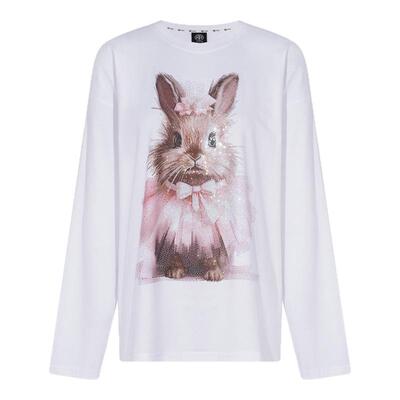 TCH轻奢潮牌烫钻休闲百搭宽松白色长袖T恤女25秋新款T75C08E9009