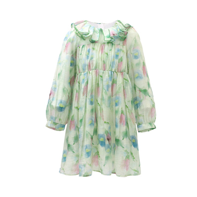 优露文艺甜美A版花朵印花仙女裙