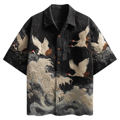 复古印花男士短袖衬衫Vintage printed men's short sleevd shirt