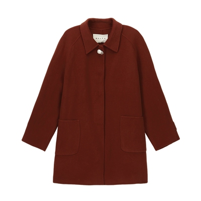 MSLAN新年战袍气质羊绒红色落肩双面呢大衣小个子中长款羊毛外套