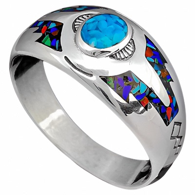 纯银纳瓦霍绿松石青金石戒指镶嵌