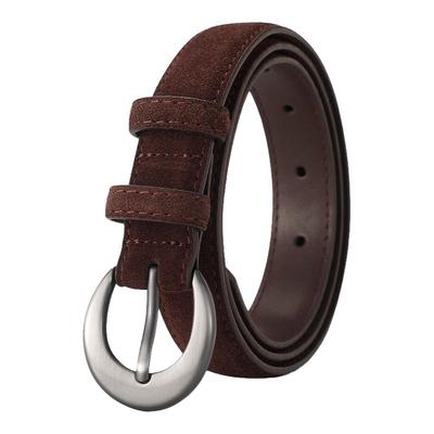 奥康皮带女款牛皮真皮装饰简约小众设计感绒面秋季针扣配牛仔裤棕