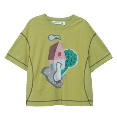 MOVEUP幻走2026春季新款.FUN系列纯棉圆领印花撞色线短款T恤女