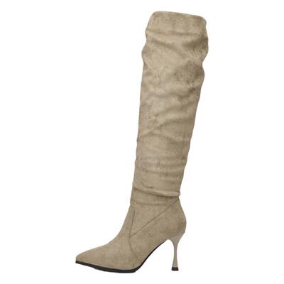 15mins高跟骑士靴女秋冬2025新款不过膝气质长靴尖头堆堆靴高筒靴