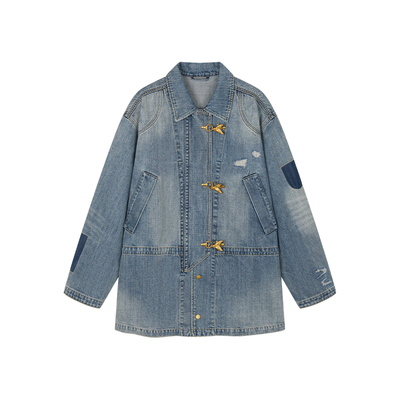 乌丫飞机扣牛仔夹克外套