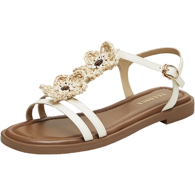 天美意一字带复古海边度假平底凉鞋女时装凉鞋2026夏新款6YL09BL6