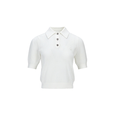 FIVE PLUS短袖POLO领针织衫女镂空设计感纯棉上衣2026新款女春装