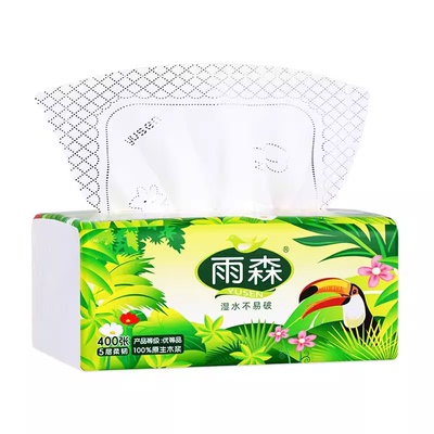 雨森抽纸春意盎然400张24包整箱家用木浆5层加厚实惠装面巾纸压花