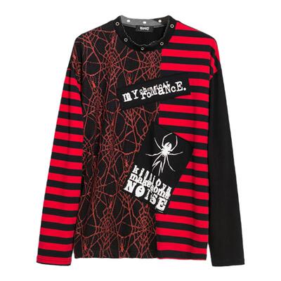 蜘蛛网条纹拼接铆钉贴布朋克原创