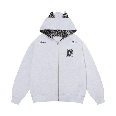 BIPOLAR女款猫耳豹纹贴布卫衣