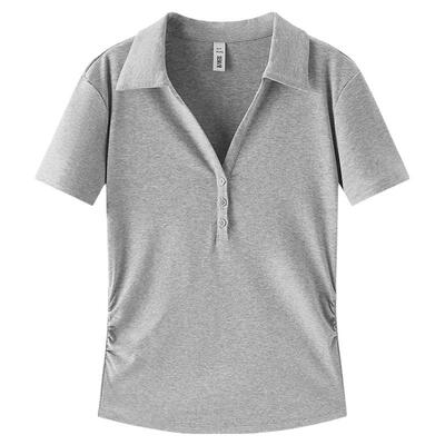 森马凉感紧身褶皱短款POLO衫女