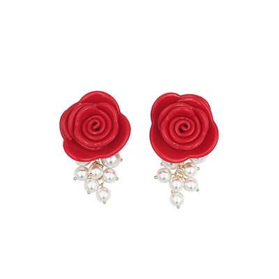 BOMBCACA珍珠系列 早间玫瑰 原创立体仿珍珠玫瑰早春新款旅游耳环