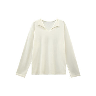 简约松弛显瘦翻领长袖T恤上衣