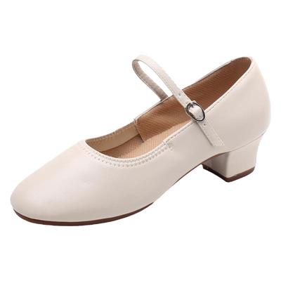 真皮白色牛筋底中跟演出鞋广场舞