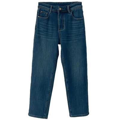 四面弹高腰显瘦加绒直筒牛仔裤女