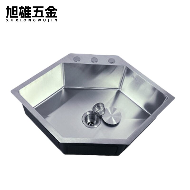 钻石型304不锈钢五角水槽转角拐角厨房洗菜盆异形六角洗碗槽水池