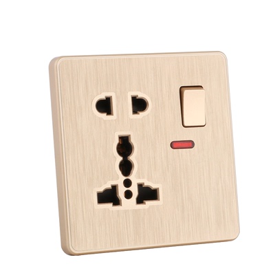 港版多功能带灯金色两位插座面板