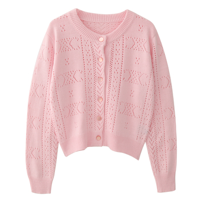 蔻后针织圆领镂空开衫上衣