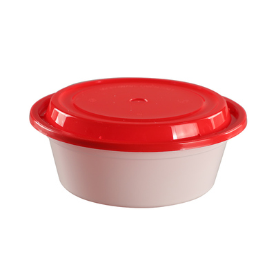 白底红盖打包盒一次性餐盒圆形PP