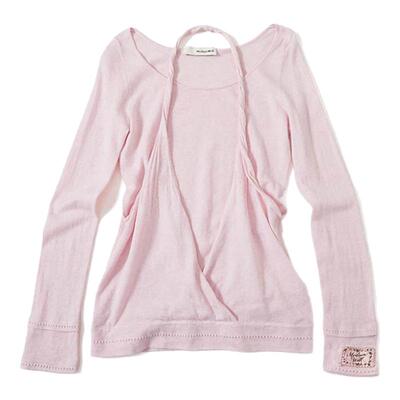 挂脖假两件亚麻棉针织衫