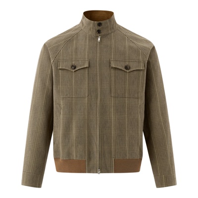 GENTSPACE2025秋季新品优雅复古黄棕格纹宽松夹克外套男