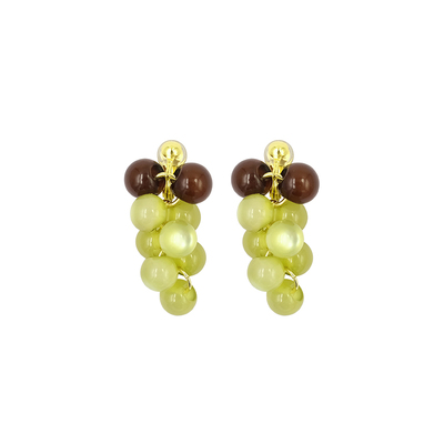 BOMBCACA酒神 原创油画复古艺术猫眼串珠多色葡萄耳环无痛耳夹女