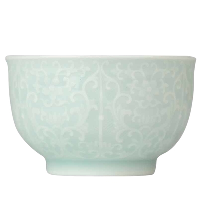 三勤堂影青雕刻宝相纹主人单杯