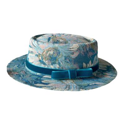 复古平檐礼帽甜美女浮雕花朵暗纹