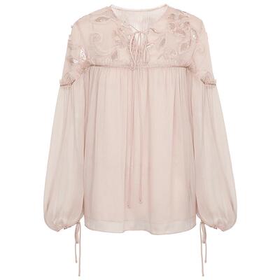 玫瑰金盘花刺绣仿真丝衬衫