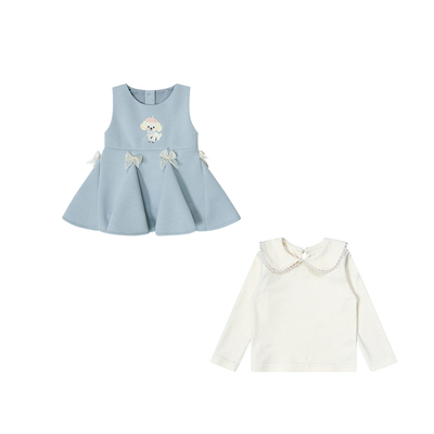 2025秋季新品女宝宝小狗刺绣洋气公主裙婴幼儿花边领背心裙两件套