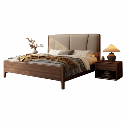 北美黑胡桃木实木软包婚床现代简约家用1.8m主卧双人床轻奢实木床