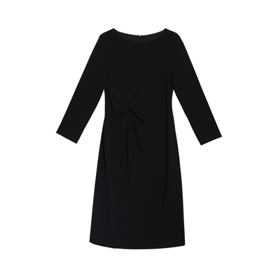 三醋酸柔缎扭结捏褶设计连衣裙