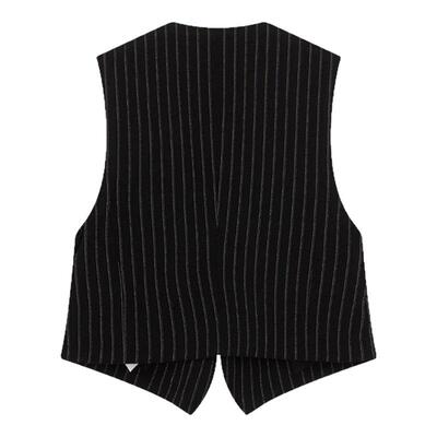 Ami Paris  简约条纹羊毛大V领女士休闲单扣马甲银泰百货 301604