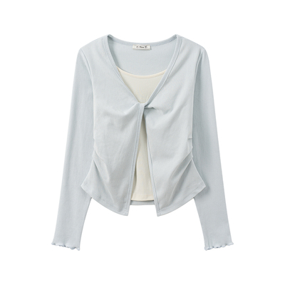 设计感扭结撞色假两件内搭长袖女