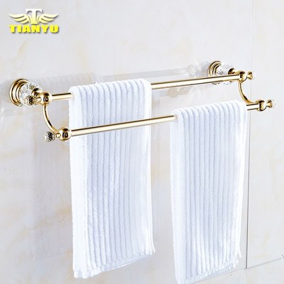 欧式水晶全铜杆双杆毛巾架轻奢金色浴巾架毛巾杆单杆毛巾挂可定做