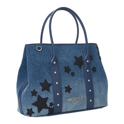 MOUSSY星辰童梦牛仔布绣托特包